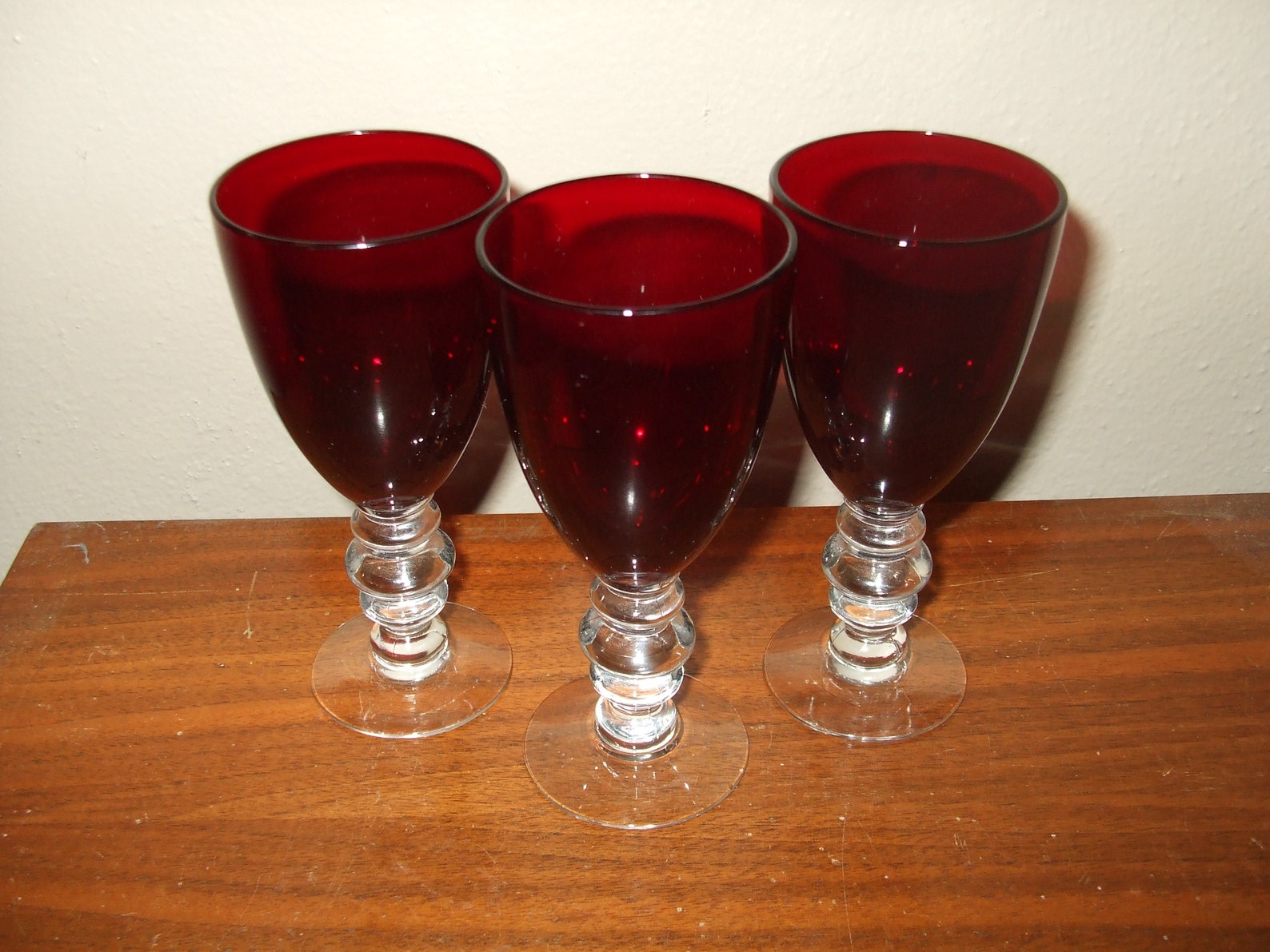 Vintage Ruby Red Art Deco Wine Glasses, Duncan Miller Circa 1950 ...