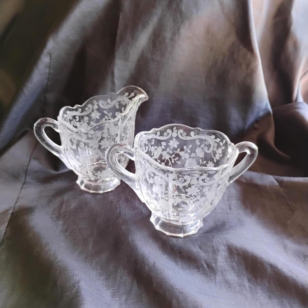 Vintage Cambridge Glass Chantilly Sugar and Creamer, Elegant Etched ...