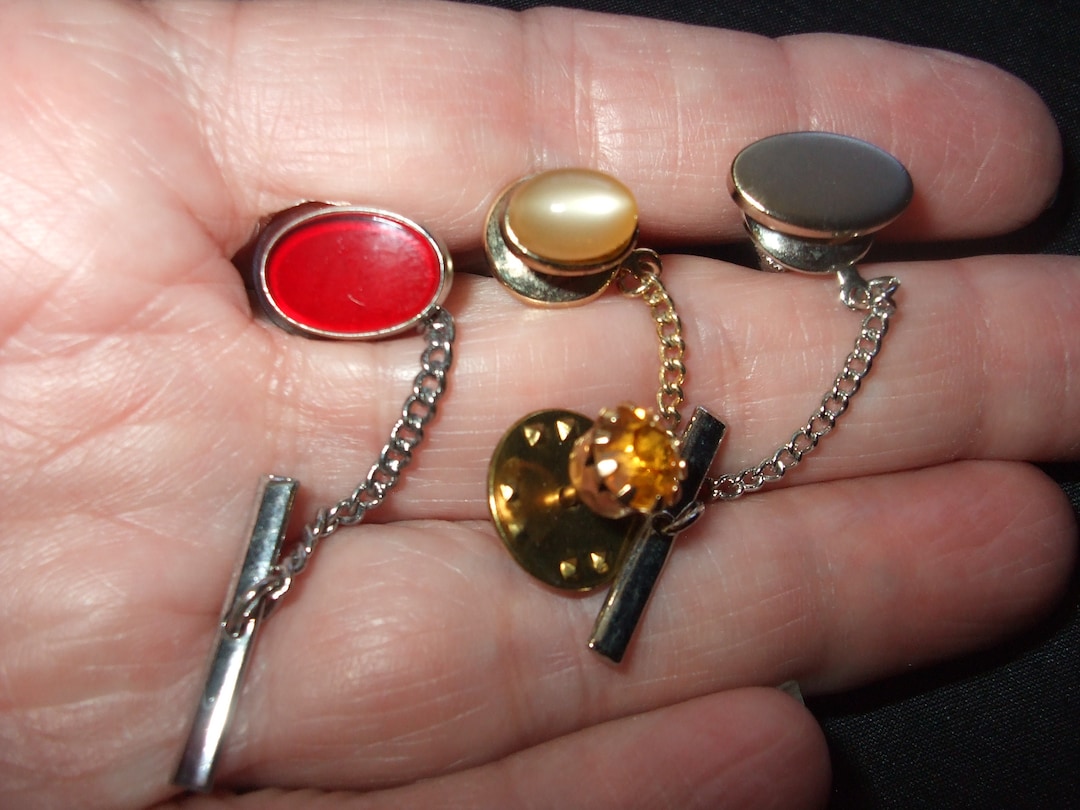 Vintage Lot of 4 Small Tie Tacks, Old Tie Pins, Vintage Deco Style Tie ...