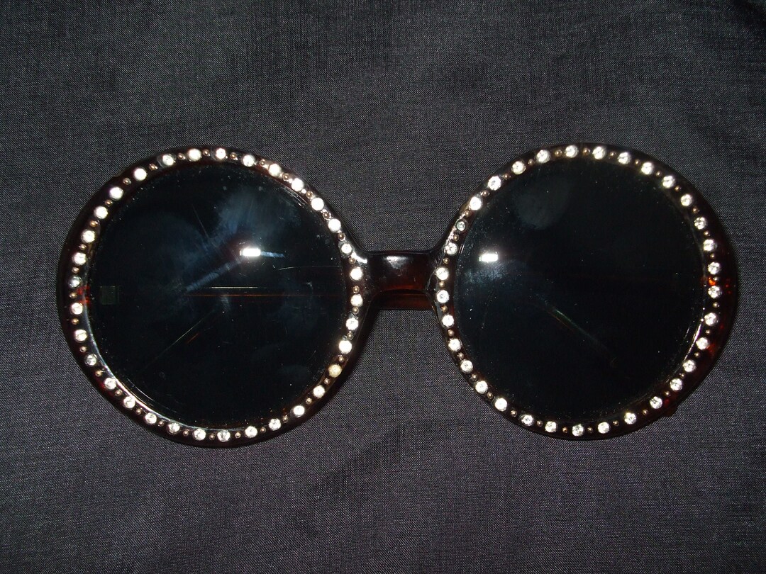 Vintage Tortoiseshell Shades With Round Lenses, Seventies Rhinestone ...