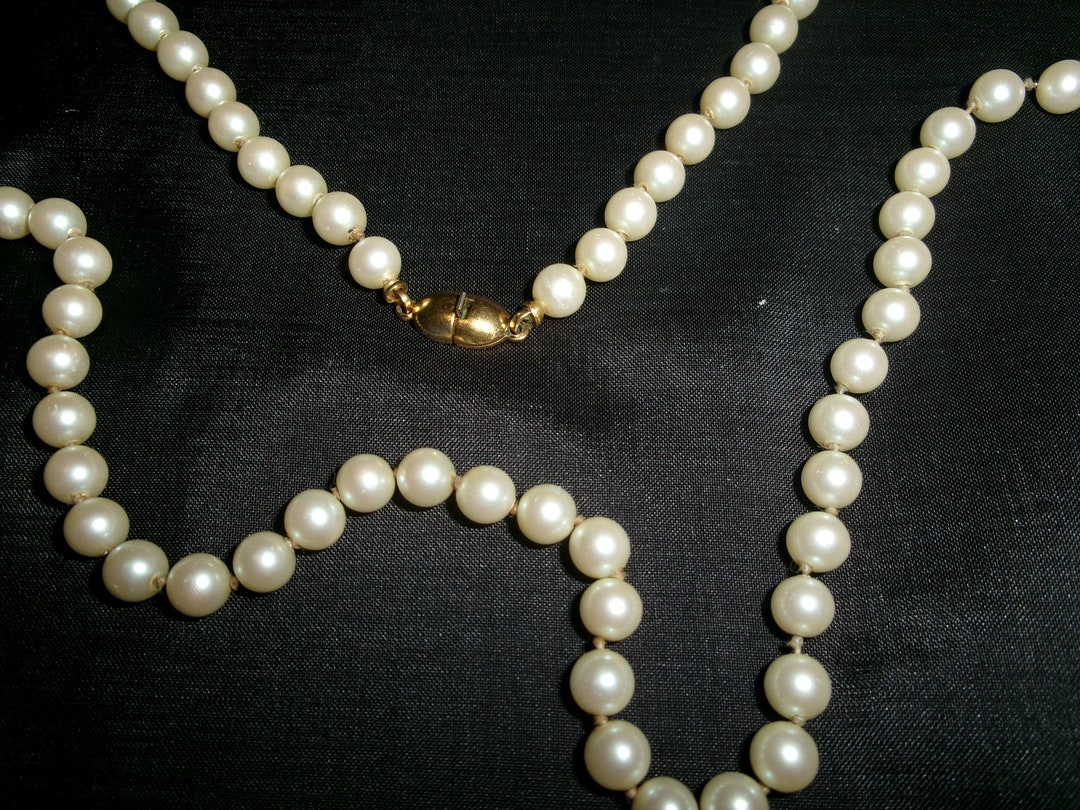Vintage Monet Faux Pearl Necklace, Single Long Strand of Pearls in ...