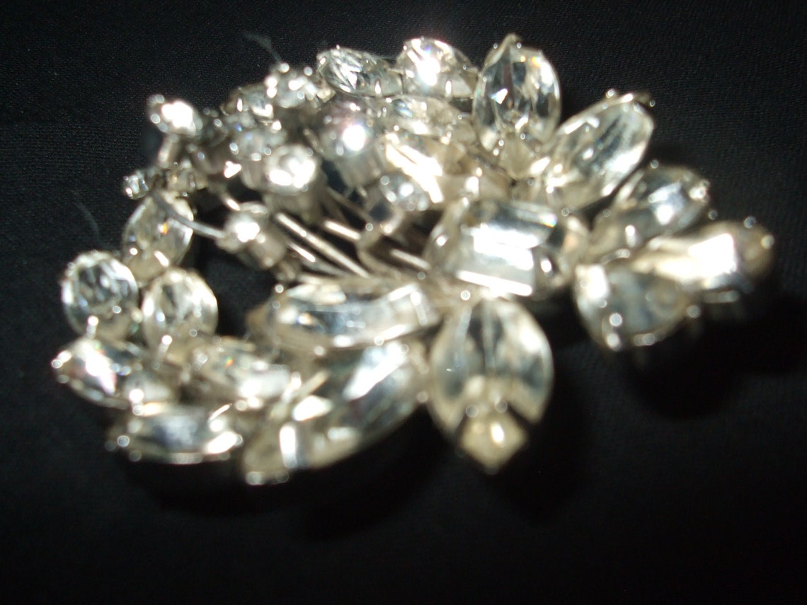 Vintage Weiss White Rhinestone Brooch HTF Signed Large | Etsy