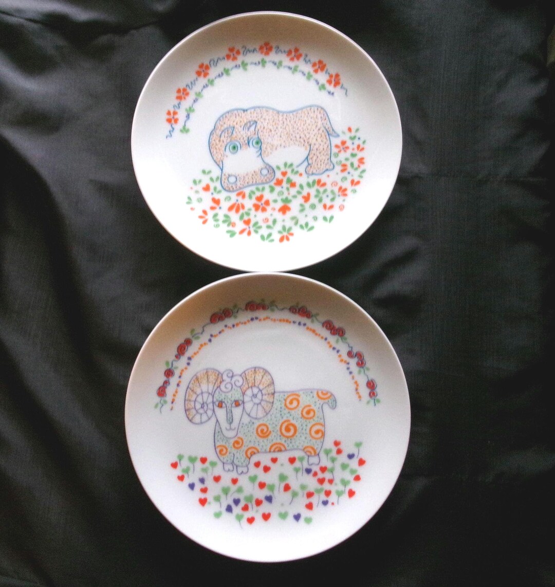 Vintage Seymour Mann Safari Plates, HTF Set of 2 Multicolor Animal ...