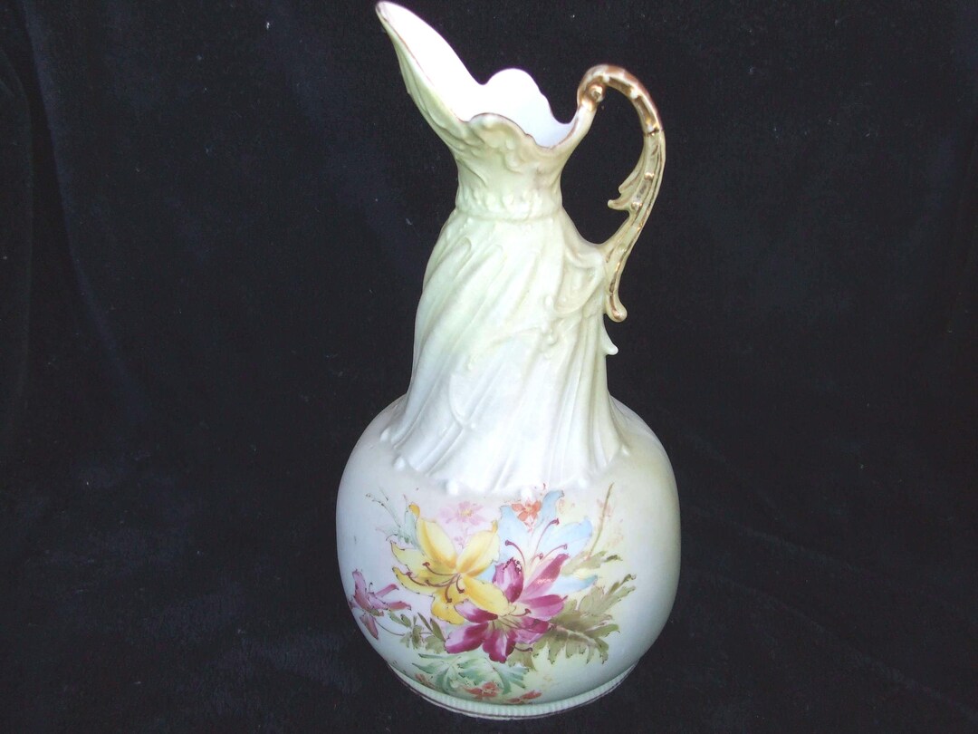 Vintage Robert Hanke Ewer Vase Pitcher With Hand Painted Flowers ...
