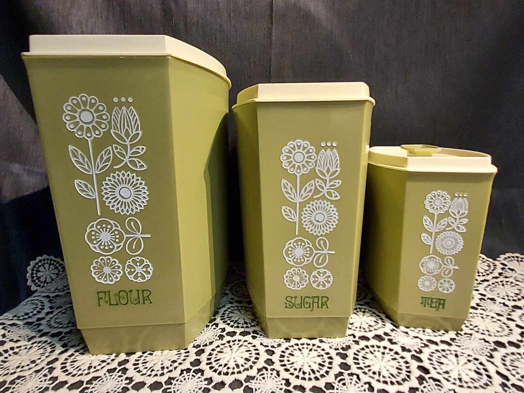 Vintage Lustro Ware Canisters Avocado Set of 3 Flour Sugar Tea ...