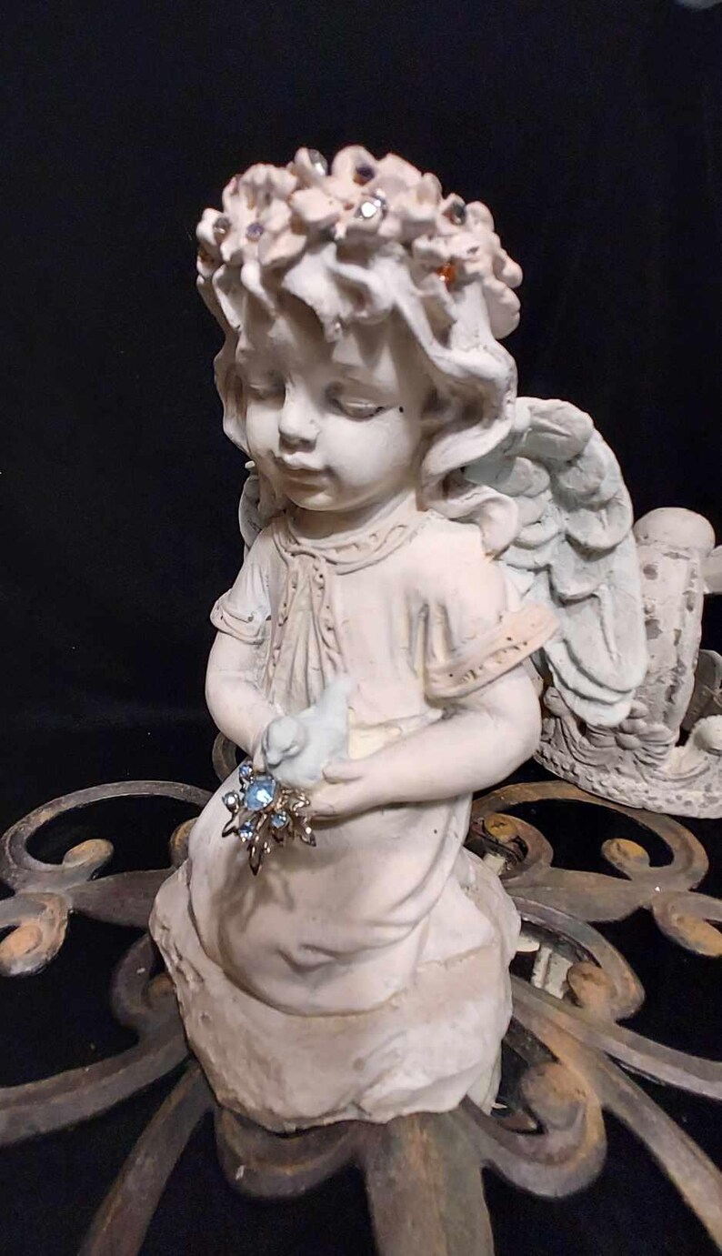 Adorable Embellished Angel With Bird Vintage Rhinestone Jeweled Cherub ...