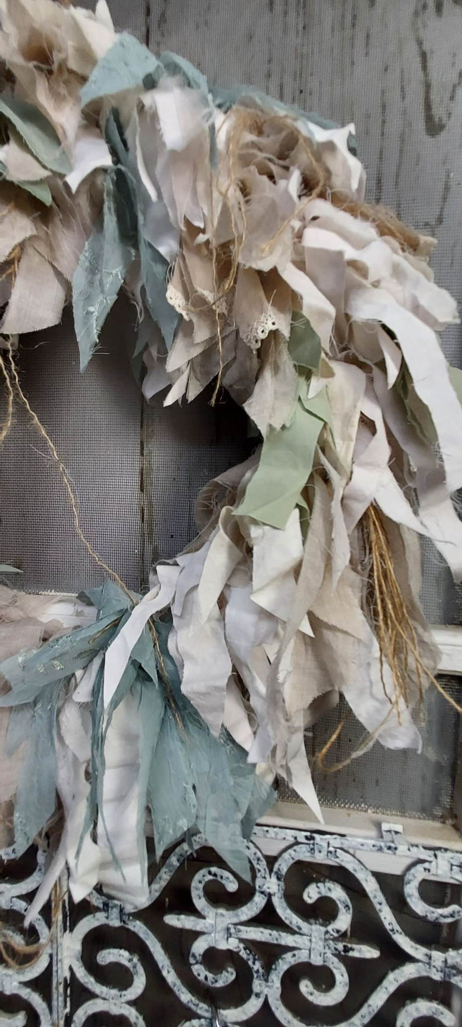 Shabby Tattered Rag Wreath Floral Farmhouse French Country Vintage ...