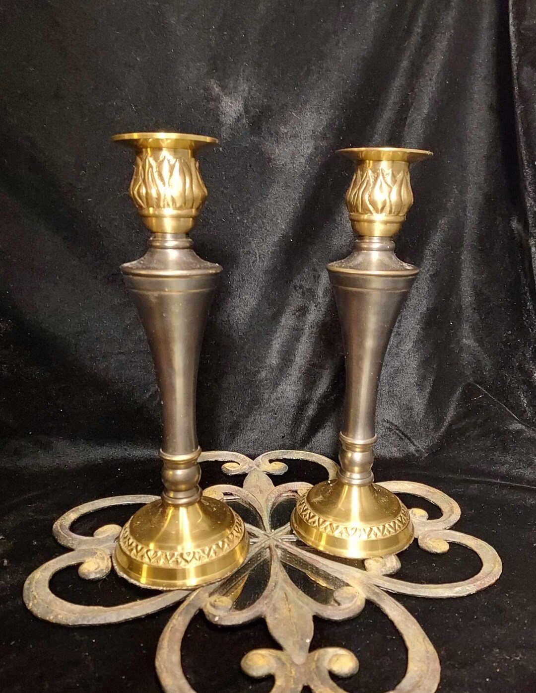 Brass and Black Candlesticks - Wildwood Accents - Elegant Heavy ...