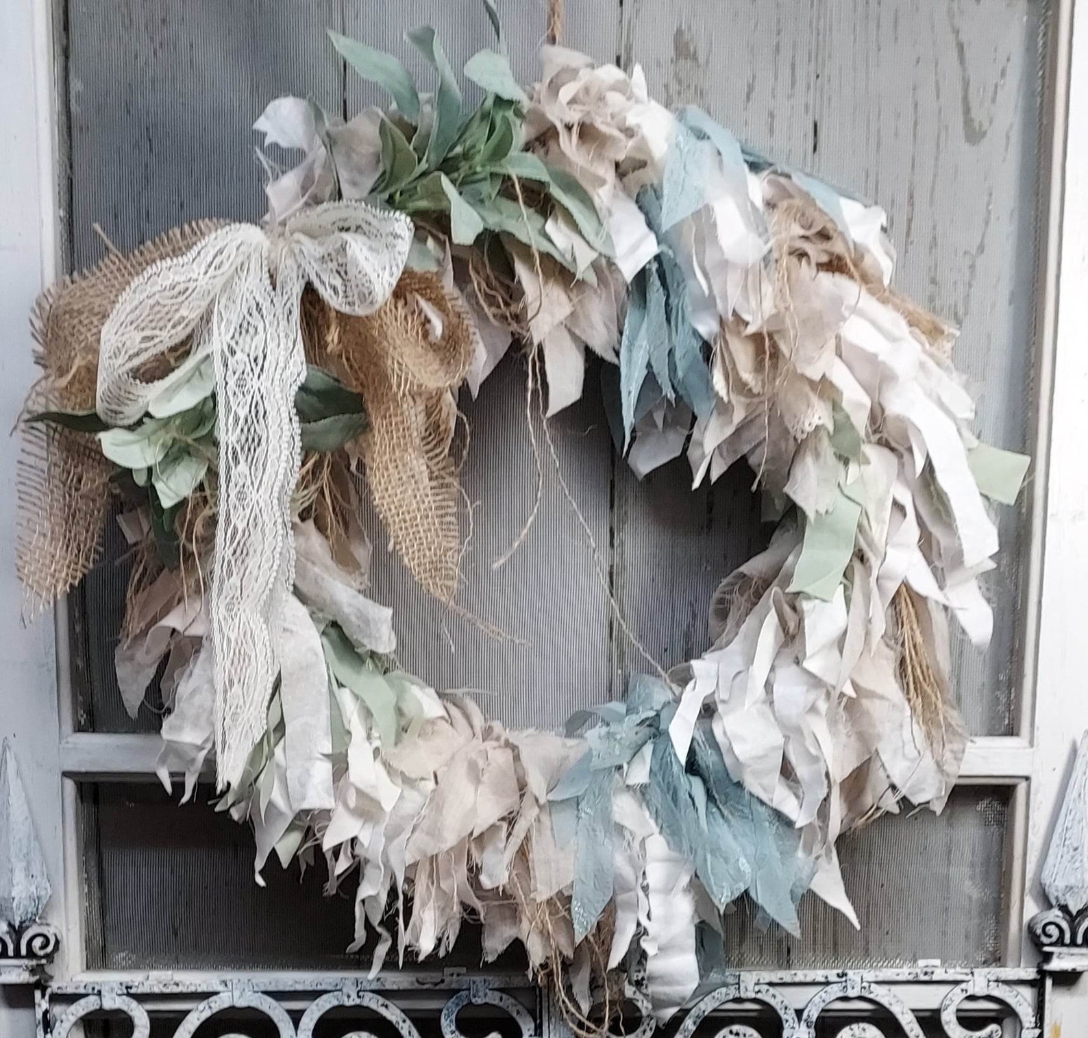 Shabby Tattered Rag Wreath Floral Farmhouse French Country Vintage ...