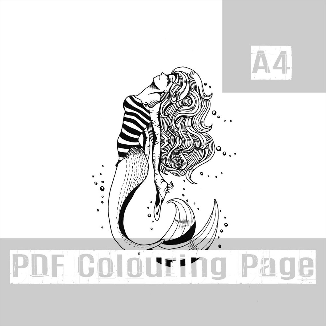 Zombie Mermaid PDF Colouring Page Instant Download Print at - Etsy France