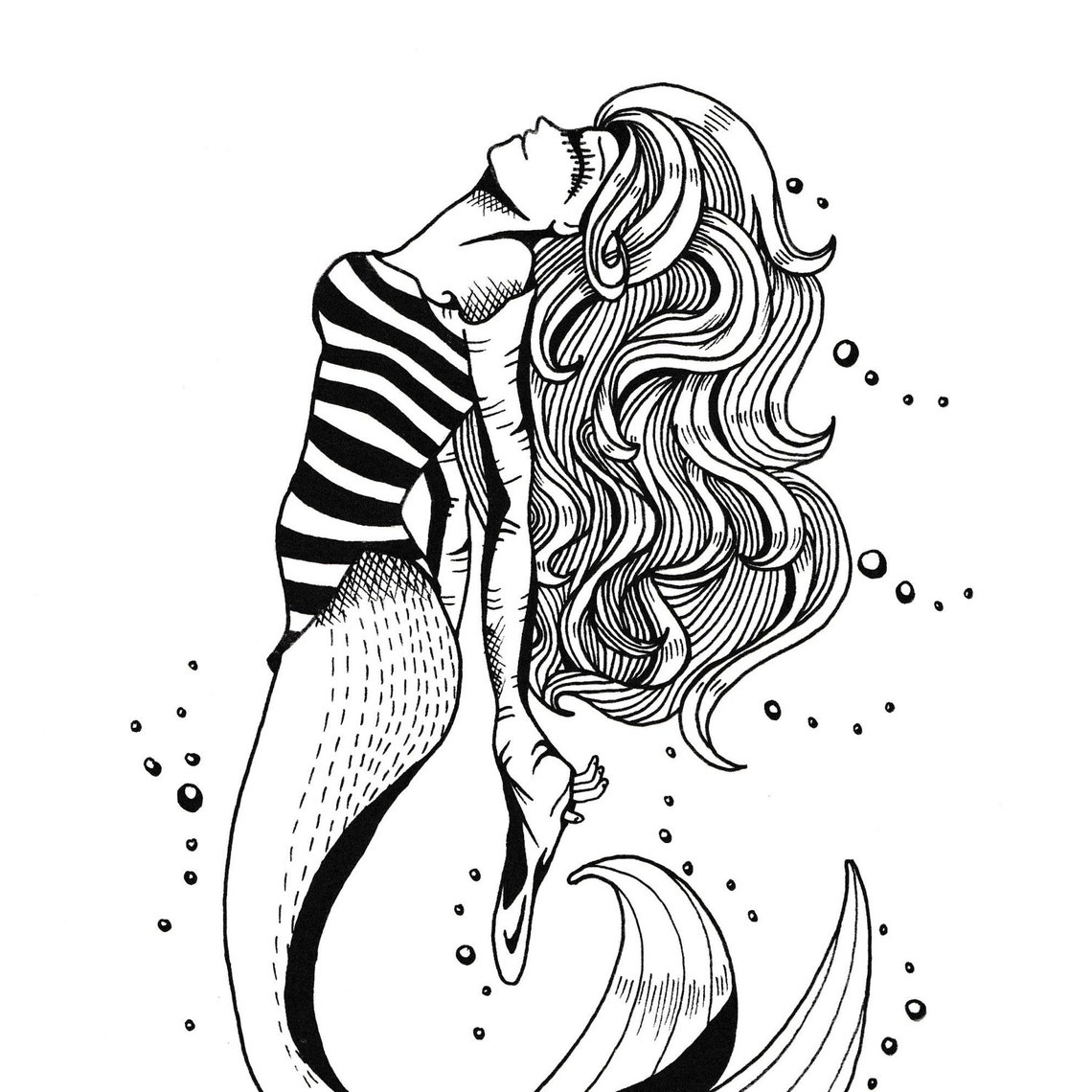 Zombie Mermaid PDF Colouring Page Instant Download Print at - Etsy France