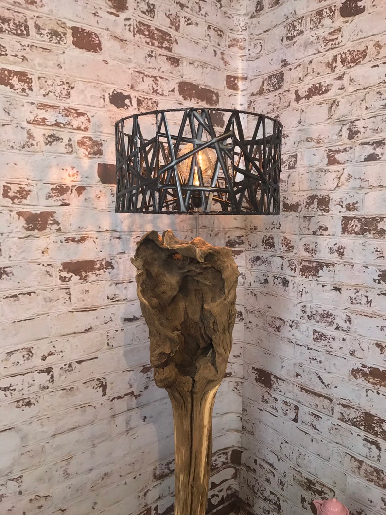 Floor lamp of old oak tree trunk including lampshade | Etsy
