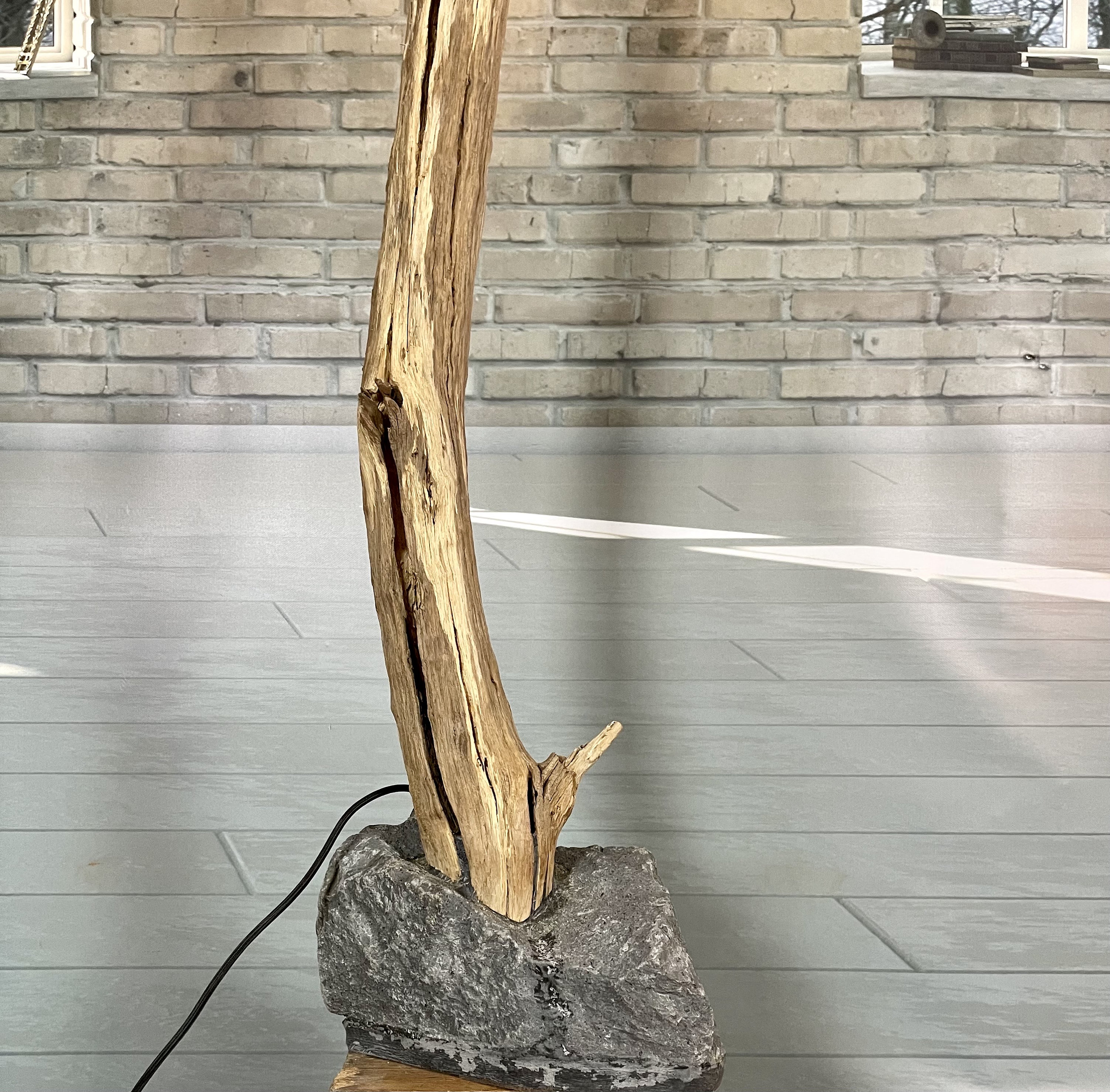 Floor Lamp Wooden Lighting Lamp of Decorative Old Oak Branch on Natural ...