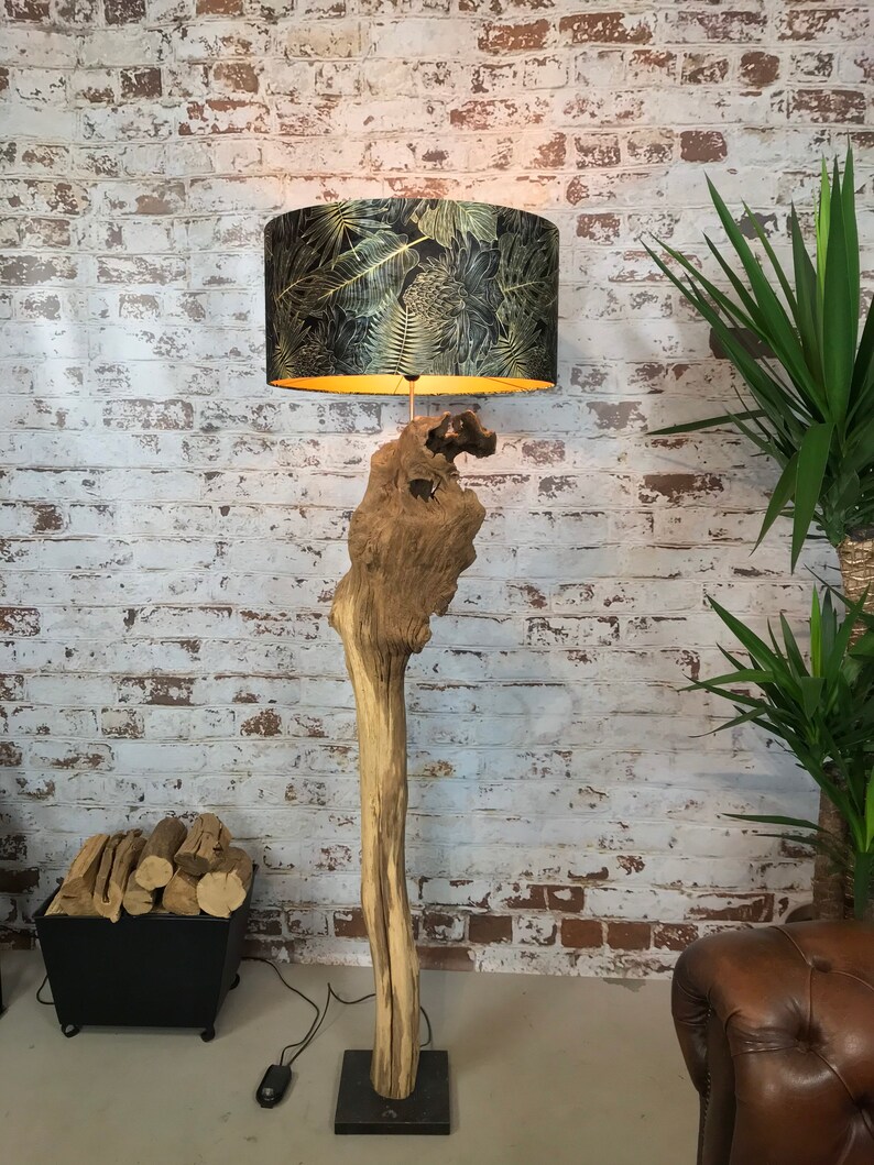 Floor lamp of old oak tree trunk including lampshade | Etsy