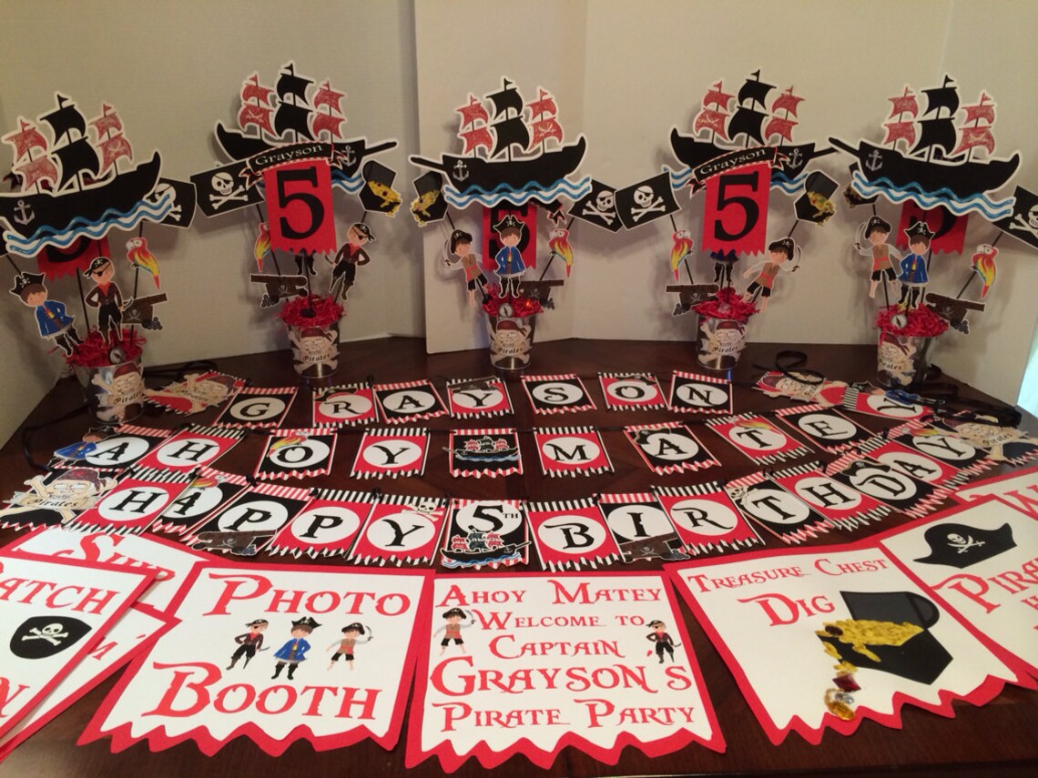 Pirate Theme Centerpiece With Pail Double Sided - Etsy