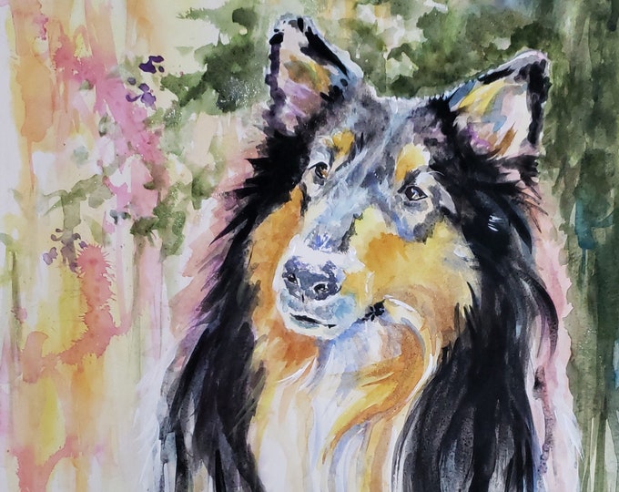 Collie Painting Watercolor Original, Tricolor Rough Collie - Etsy