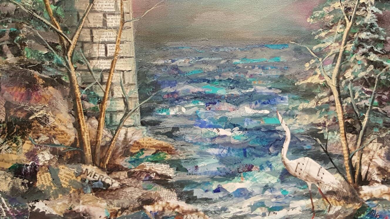 Original Lighthouse Acrylic and Mixed Media Painting, Canvas Wall Art ...