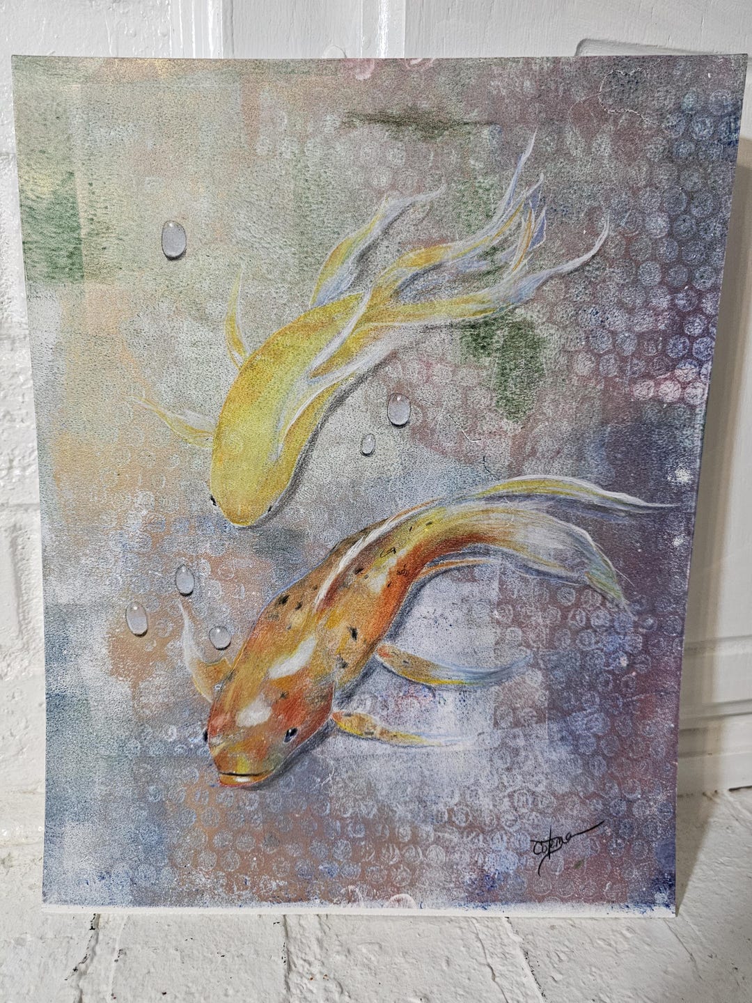 Mixed Media Koi Colored Pencil Drawing on Bristol With Original Hand ...