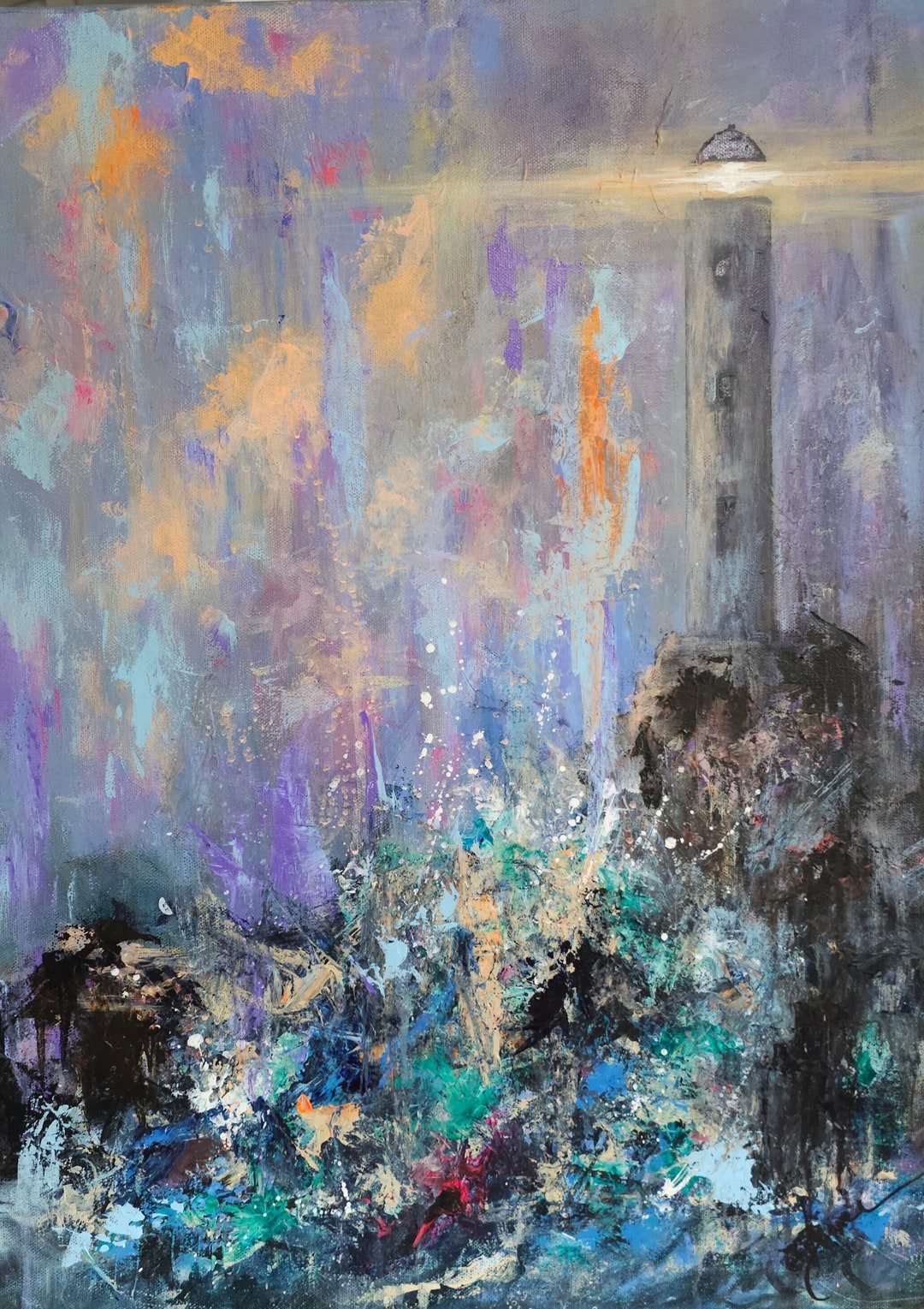 Abstract Lighthouse Painting: Original Acrylic Nautical Art - Etsy