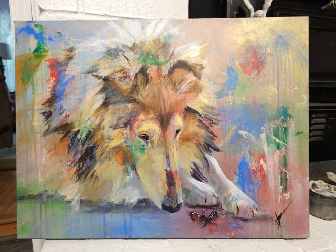 Collie Painting, Interpretive Expressive Art, "the Heart of a Collie is ...