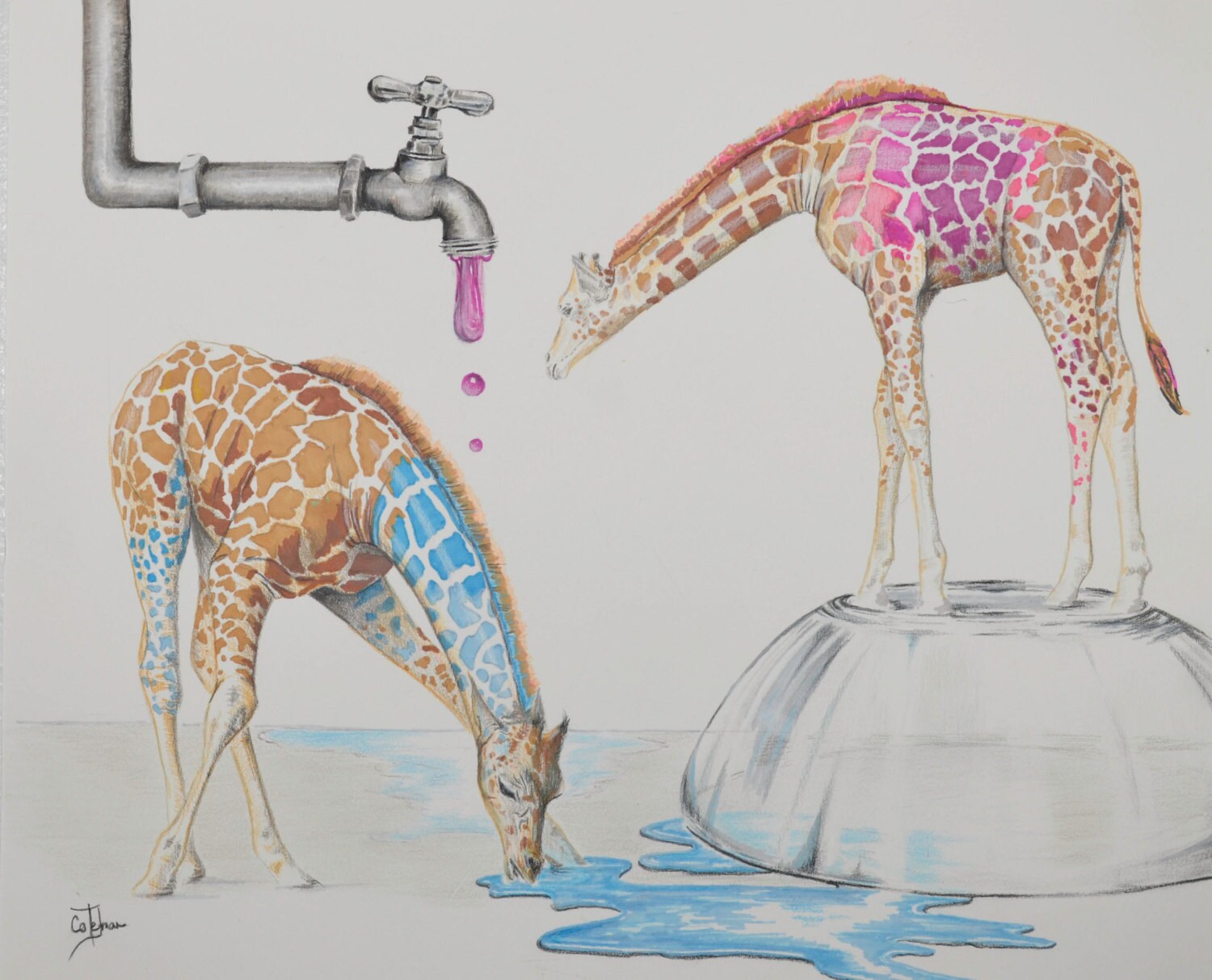 Giraffe Art Whimsical Fantasy Art Giraffe Love Original - Etsy