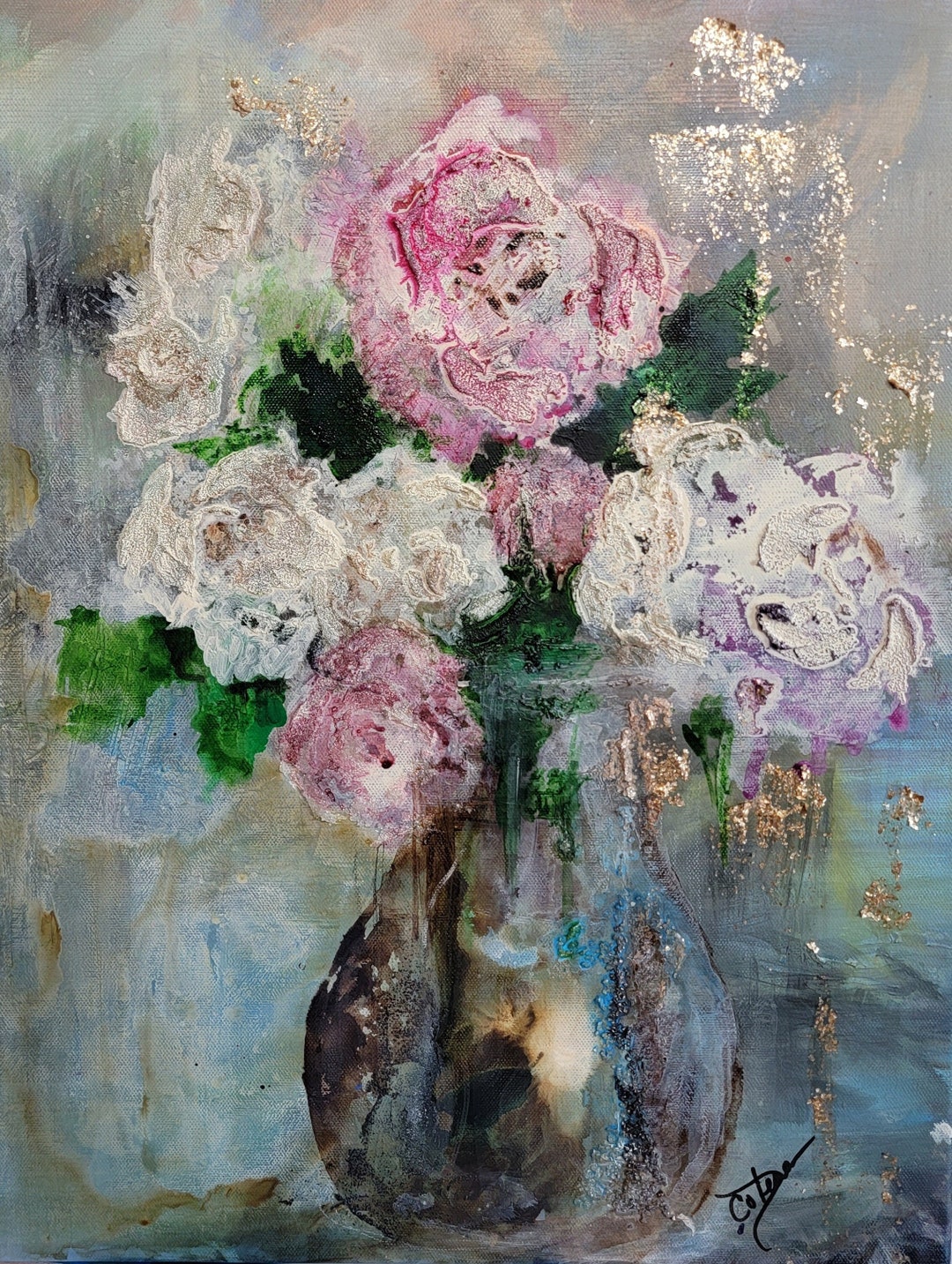 Impressionist Rose Painting: Textured Mixed Media Floral Art (16x20) - Etsy