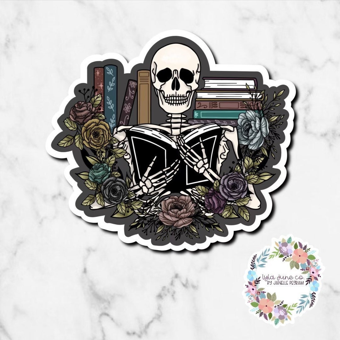 Skeleton Reader Spooky Halloween Sticker / Book Lover Sticker / Book ...
