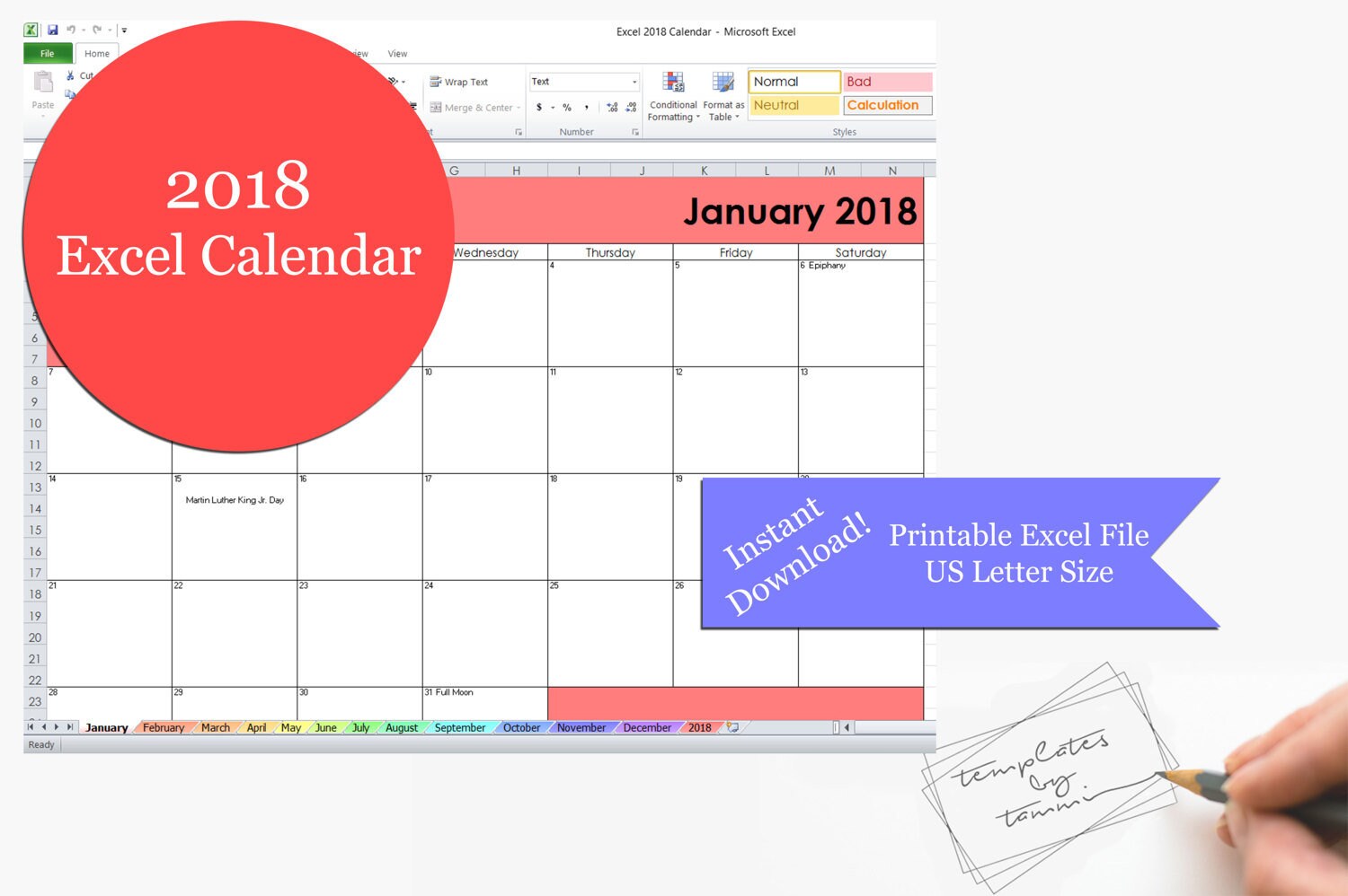 Excel 2018 Calendar Printable Printable 2018 Excel Calendar