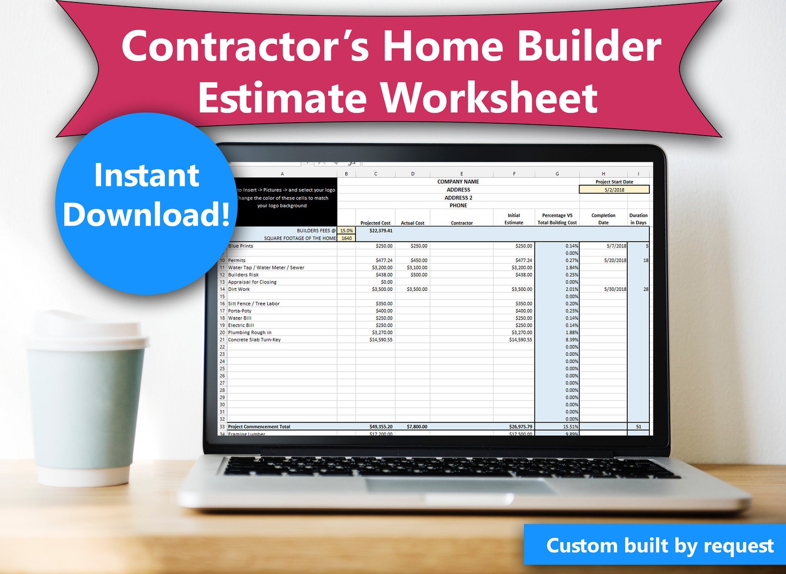 Excel Home Builder's Estimate | Excel Contractor's Estimate ...