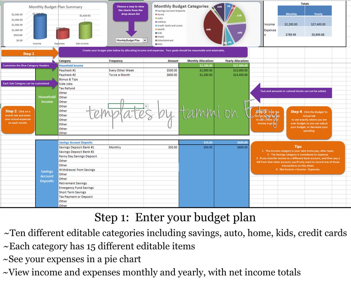 Excel Budgetplaner Einfaches Budget Detaillierte | Etsy