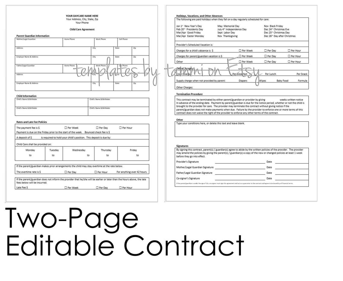 Daycare Form Pack | Daycare Records | Daycare Forms | Editable Daycare ...