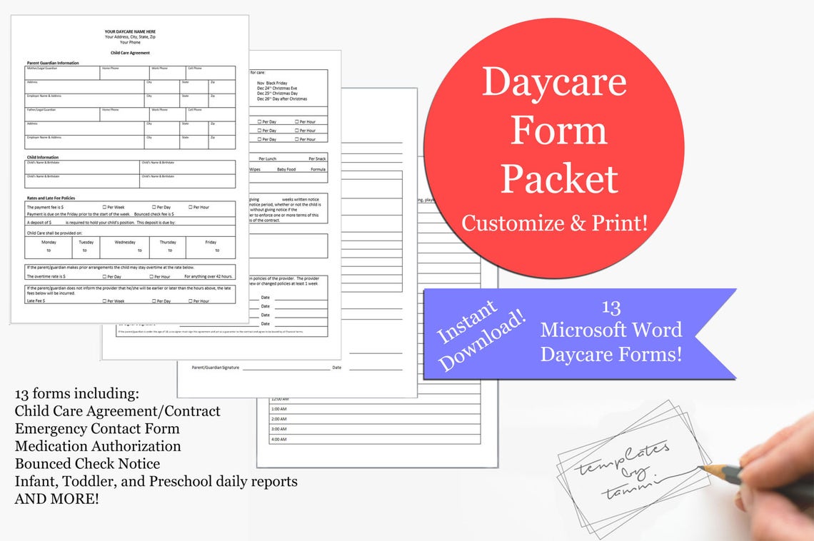 Daycare Form Pack | Daycare Records | Daycare Forms | Editable Daycare ...