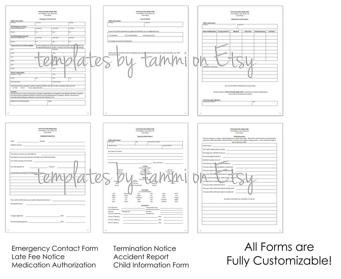 Daycare Form Pack | Daycare Records | Daycare Forms | Editable Daycare ...