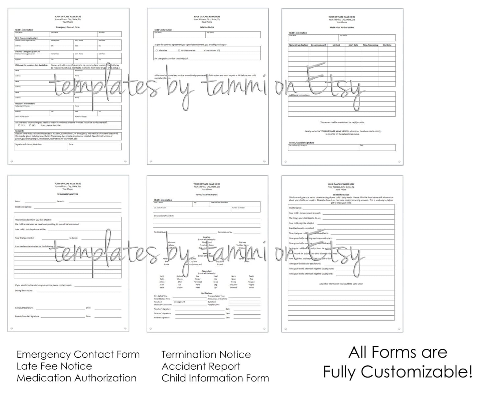 Daycare Form Pack | Daycare Records | Daycare Forms | Editable Daycare ...