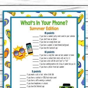 Summer Whats in Your Phone, Party Game, Phone Game, for Adults Kids ...