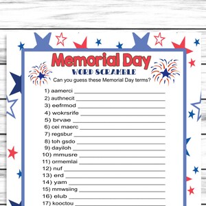Memorial Day Word Scramble, Party Game, Word Game, for Adults Kids ...