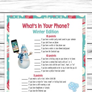 Winter Whats in Your Phone, Party Game, Phone Game, for Adults Kids ...