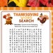 Thanksgiving Word Find Search Game, Printable Virtual Turkey Day Puzzle ...