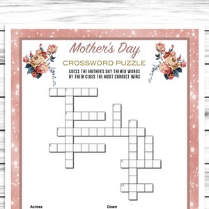 Mothers Day Crossword Puzzle Game, Party Game, Word Game, for Adults ...