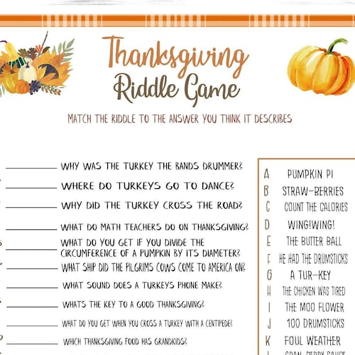 Thanksgiving Riddle Game Printable or Virtual Turkey Day - Etsy