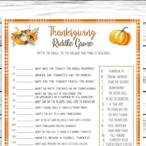 Thanksgiving Riddle Game, Printable or Virtual Turkey Day Trivia Quiz ...