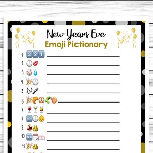 New Years Emoji Pictionary Game, Printable or Virtual Holiday Party ...