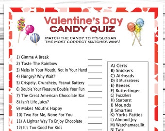 Valentines Day Candy Quiz Game, Printable V-day Party Game, Valentines ...