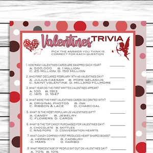 Valentines Day Trivia Game, Valentines Party Trivia, Valentines Day ...