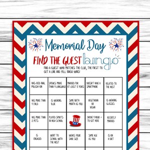 Memorial Day Find the Guest Bingo Ice Breaker Party Game for - Etsy