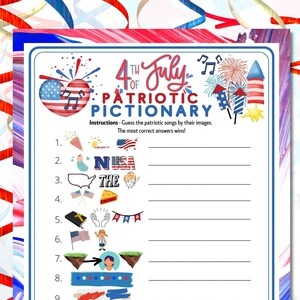 4th of July Pictionary Song Emoji Game Quiz, for Adults Kids, Summer ...