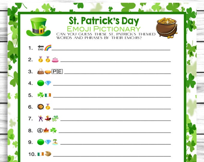 St Patricks Day Game Emoji Pictionary St Patricks Day Party - Etsy