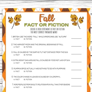 Fall Fact or Fiction Trivia Game, Printable or Virtual Adults & Kids ...