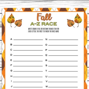 Fall A-Z Word Race Game, Printable or Virtual Game for Adults and Kids ...