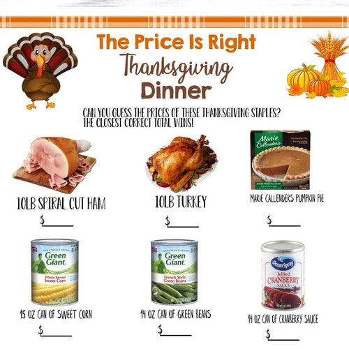 Thanksgiving Dinner Guess Price Game Printable or Virtual - Etsy